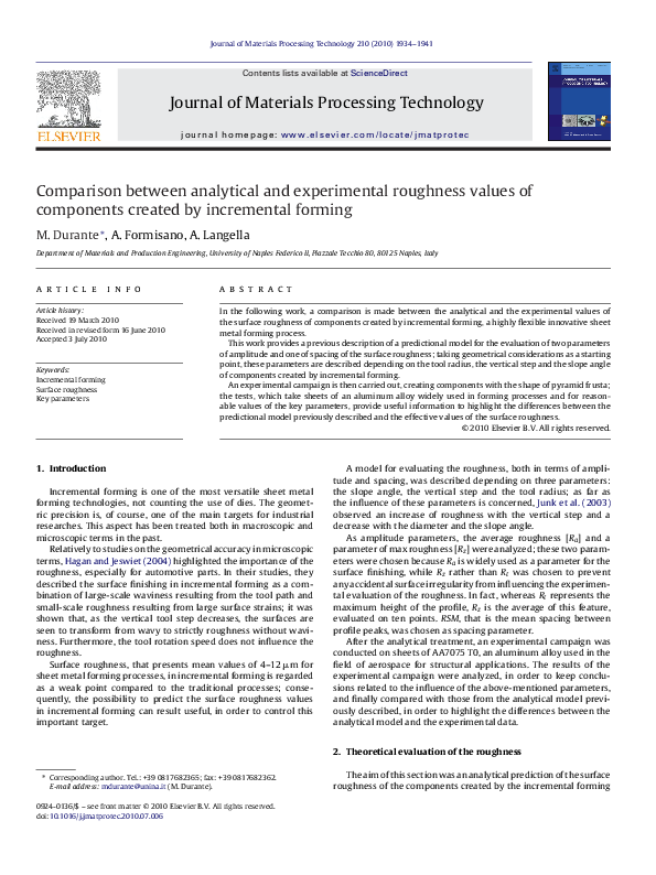 (PDF) Comparison between analytical and experimental roughness values ...