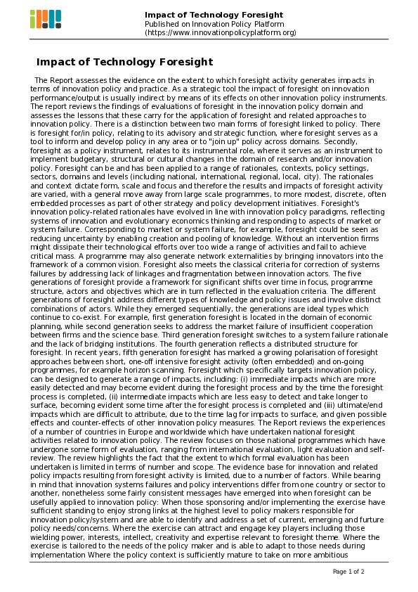 (PDF) Impact of Technology Foresight