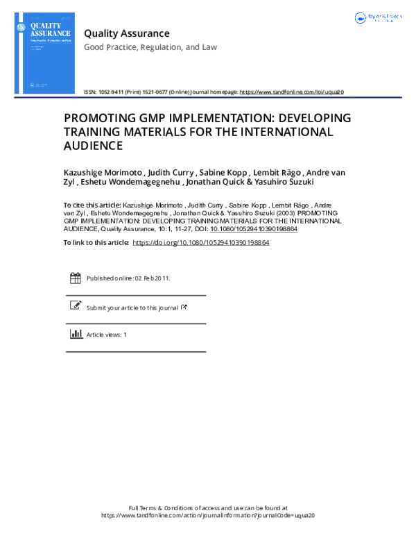 (PDF) Promoting GMP Implementation: Developing Training Materials for ...