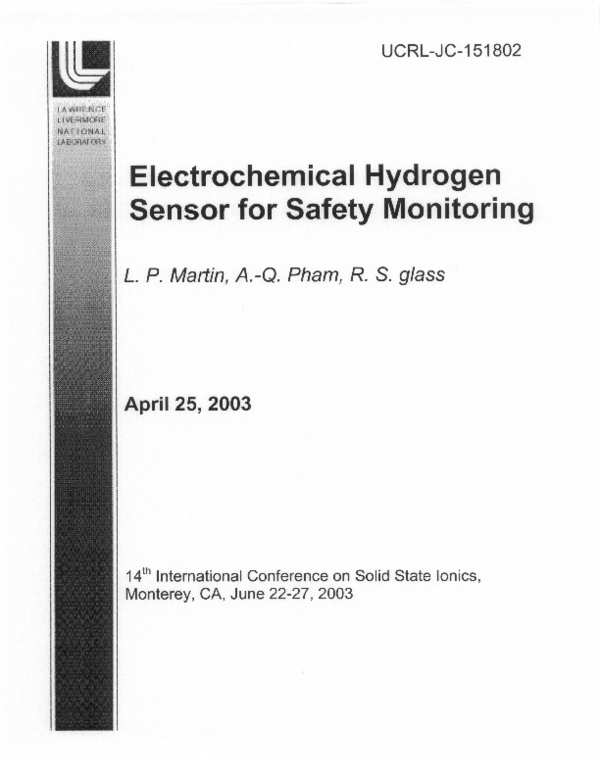 (PDF) Electrochemical hydrogen sensor for safety monitoring | Robert ...