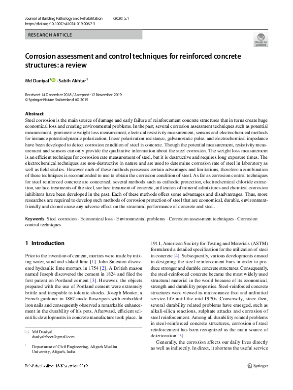 (PDF) Corrosion assessment and control techniques for reinforced concrete structures: a review