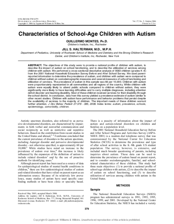 (PDF) Characteristics of School-Age Children with Autism