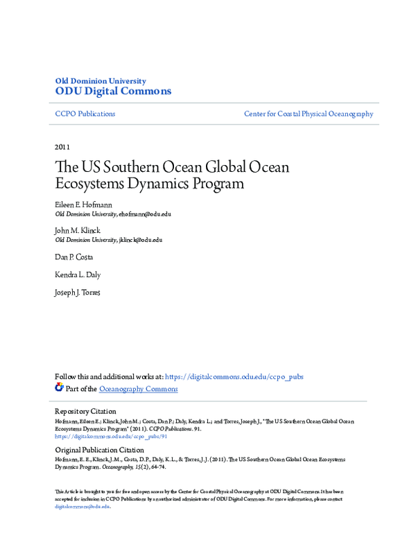 (PDF) The US Southern Ocean Global Ocean Ecosystems Dynamics Program