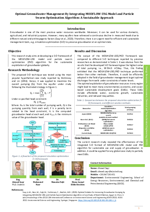 (PDF) Optimal Groundwater Management By Integrating MODFLOW-USG Model and Particle Swarm ...