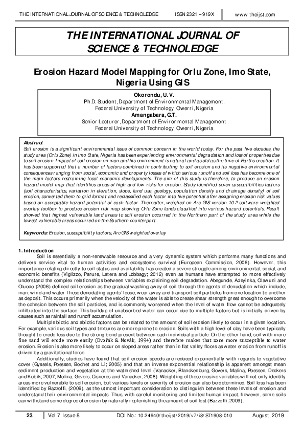 (PDF) Erosion Hazard Model Mapping for Orlu Zone, Imo State, Nigeria ...
