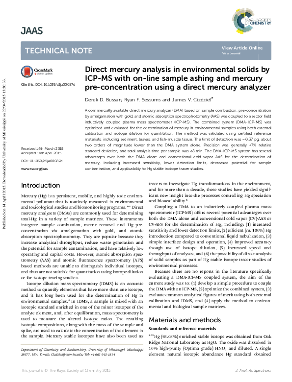 (PDF) Direct mercury analysis in environmental solids by ICP-MS with on ...