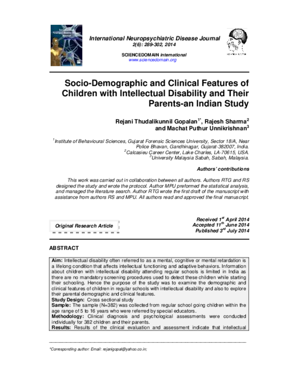 (PDF) Socio-Demographic and Clinical Features of Children with ...