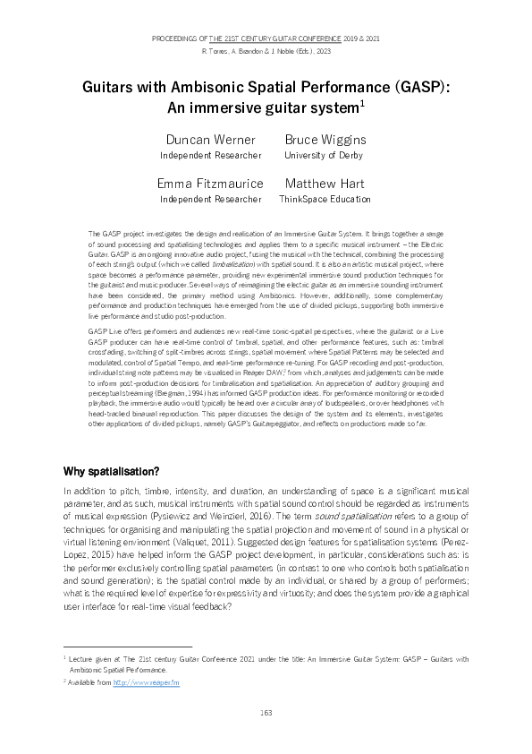 (PDF) Guitars with Ambisonic Spatial Performance (GASP): An immersive ...