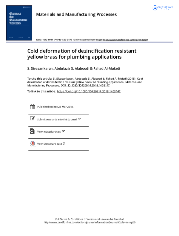 (PDF) Cold deformation of dezincification resistant yellow brass for ...