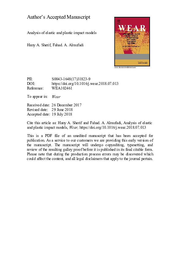 (PDF) Analysis of elastic and plastic impact models