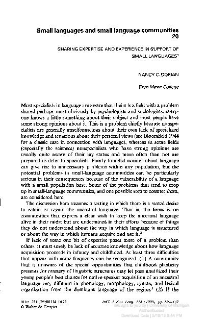 (PDF) Small Languages and Small Language Communities