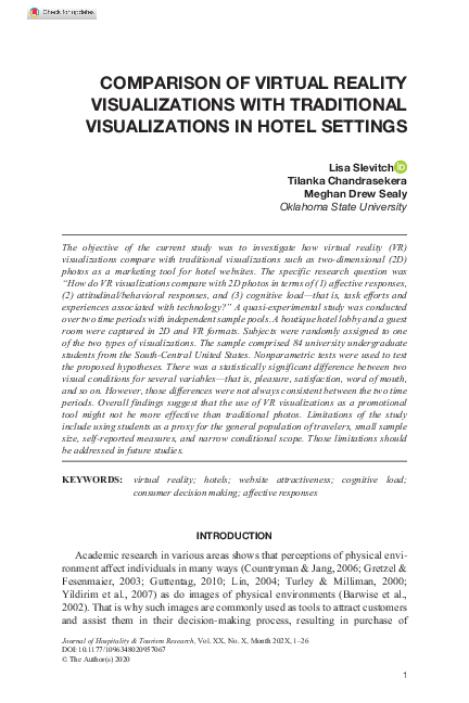 (PDF) Comparison of Virtual Reality Visualizations With Traditional Visualizations in Hotel Settings