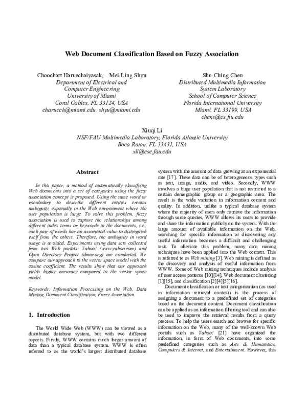(PDF) Web document classification based on fuzzy association