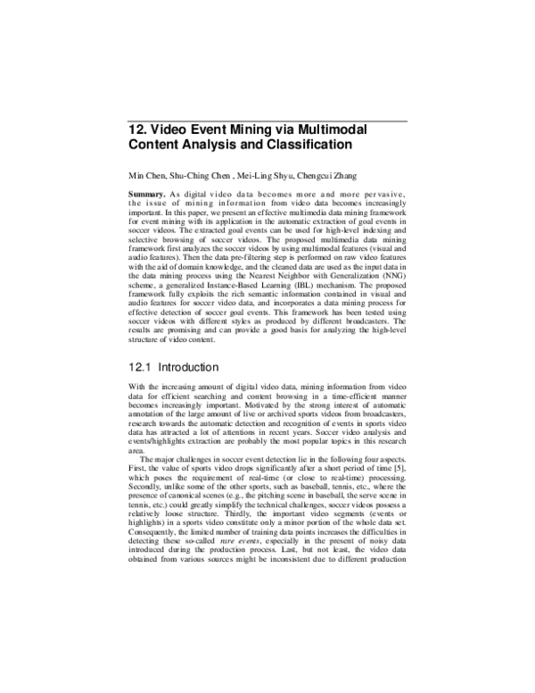 (PDF) Video Event Mining via Multimodal Content Analysis and Classification