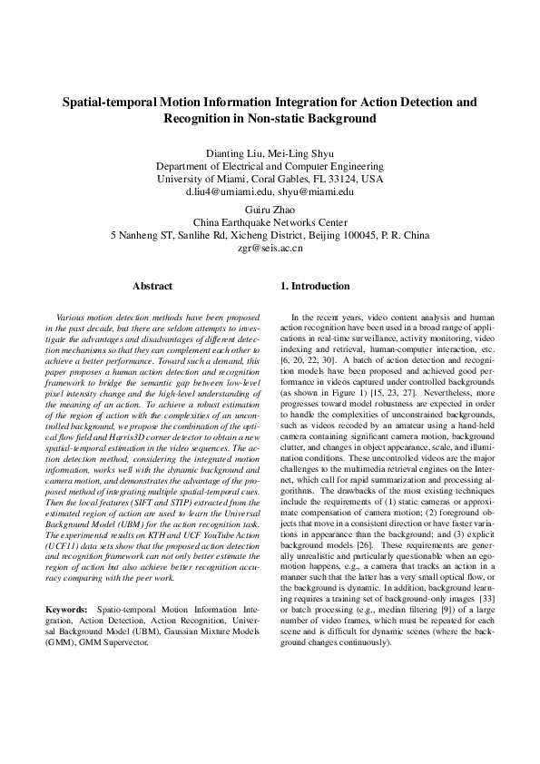 (PDF) Integrated Motion Analysis for Action Recognition