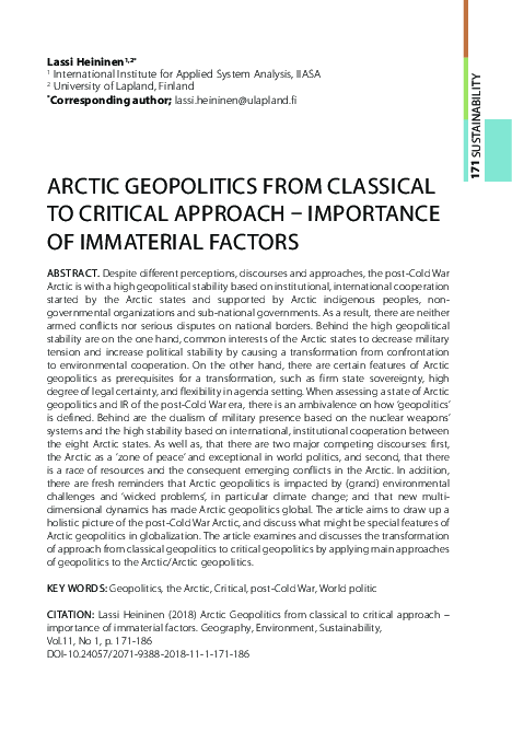 (PDF) Arctic Geopolitics from Classical to Critical Approach ...