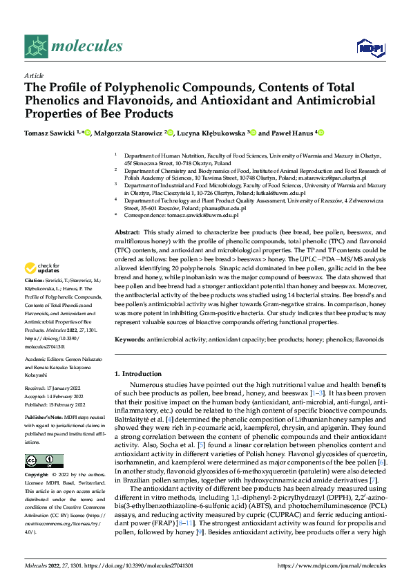 (PDF) The Profile of Polyphenolic Compounds, Contents of Total Phenolics and Flavonoids, and ...