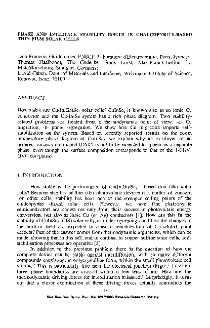 (PDF) Phase and Interface Stability Issues in Chalcopyrite-Based Thin ...