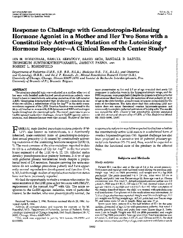 (PDF) Response to challenge with gonadotropin-releasing hormone agonist ...