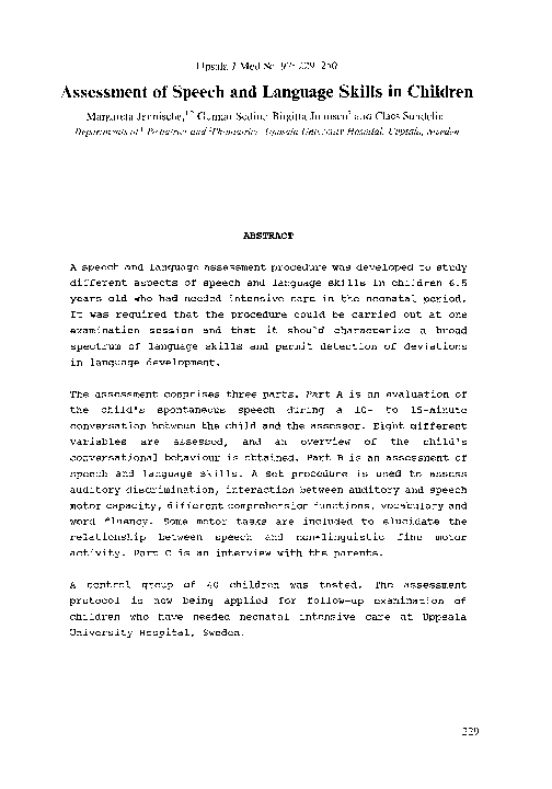 (PDF) Assessment of Speech and Language Skills in Children