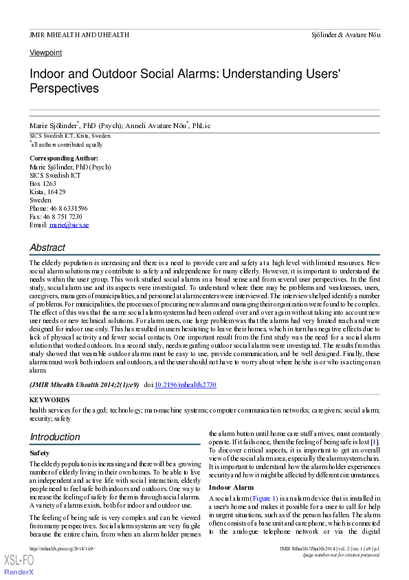 (PDF) Indoor and Outdoor Social Alarms: Understanding Users' Perspectives