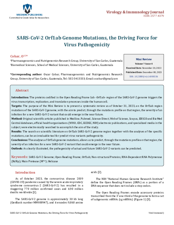 (PDF) Mini Review. SARS-CoV-2 Orf1ab Genome Mutations, the Driving ...
