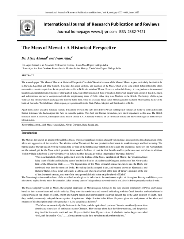 (PDF) The Meos of Mewat : A Historical Perspective