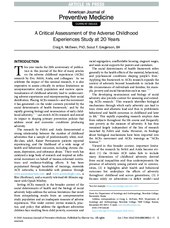 (PDF) A Critical Assessment of the Adverse Childhood Experiences Study ...