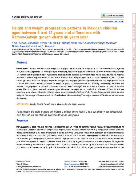 (PDF) Height and weight progression patterns in Mexican children aged ...