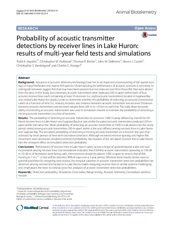 (PDF) Probability of acoustic transmitter detections by receiver lines ...
