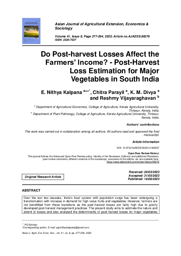 (PDF) Do Post-harvest Losses Affect the Farmers’ Income? - Post-Harvest ... (PDF) Do Post-harvest Losses Affect the Farmers’ Income? - Post-Harvest ...