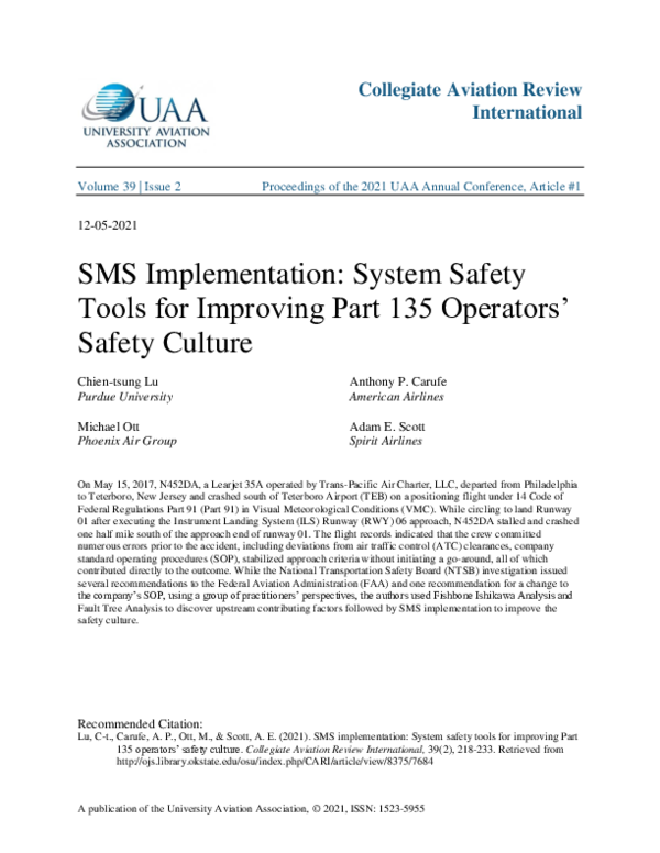 (PDF) SMS Implementation: System Safety Tools for Improving Part 135 ...