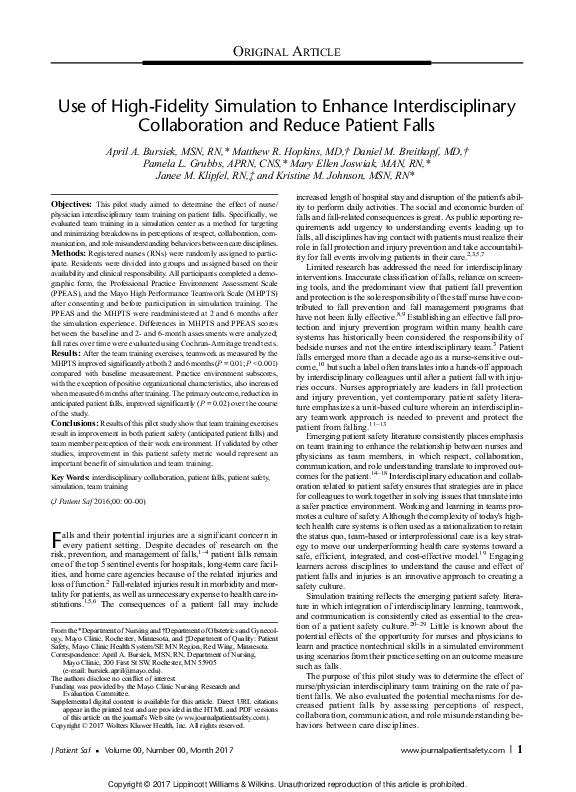 (PDF) Use of High-Fidelity Simulation to Enhance Interdisciplinary Collaboration and Reduce ...