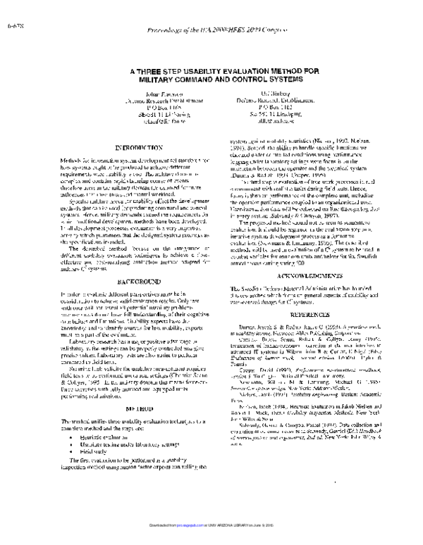 (PDF) A Three Step Usability Evaluation Method for Military Command and Control Systems