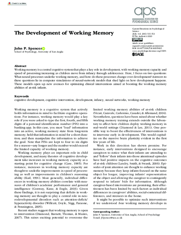 (PDF) The Development of Working Memory