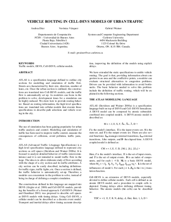 (PDF) Vehicle routing in Cell-DEVS models of urban traffic