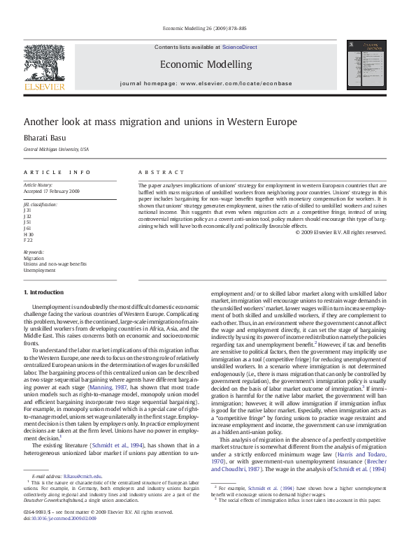 (PDF) Another look at mass migration and unions in Western Europe