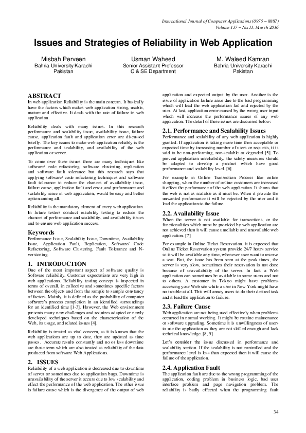 (PDF) Issues and Strategies of Reliability in Web Application