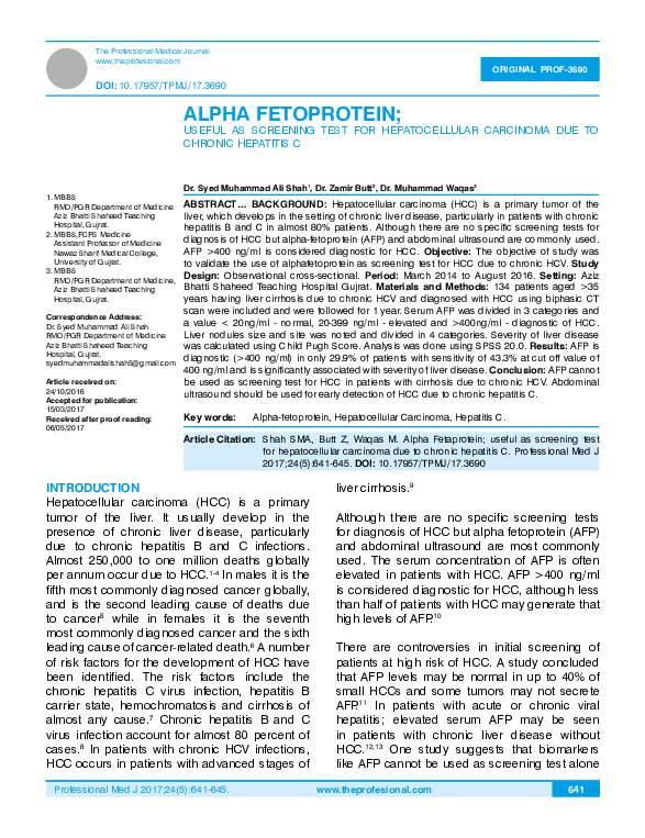 (PDF) Alpha Fetoprotein | Syed Maqsood Ahamed Shah - Academia.edu
