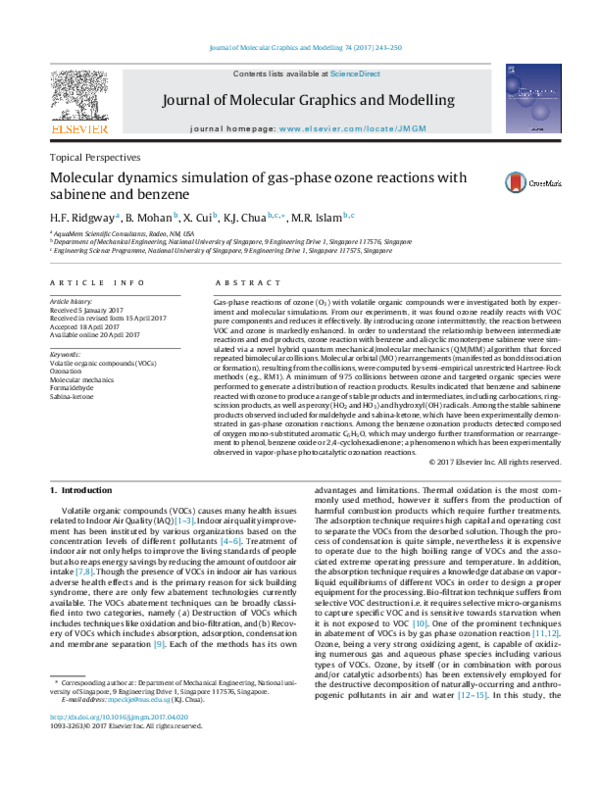 (PDF) Molecular dynamics simulation of gas-phase ozone reactions with ...