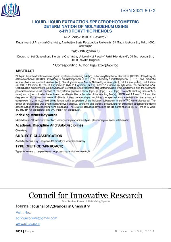 (PDF) LIQUID-LIQUID EXTRACTION-SPECTROPHOTOMETRIC DETERMINATION OF ...