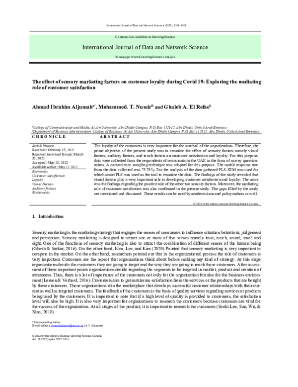(PDF) The effect of sensory marketing factors on customer loyalty during Covid 19: Exploring the ...