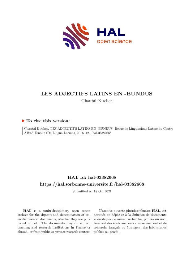 (PDF) Les adjectifs latins en - bundus | Lyliane Sznajder - Academia.edu