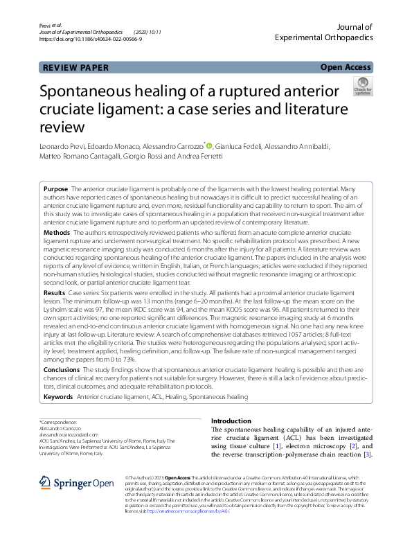(PDF) Spontaneous healing of a ruptured anterior cruciate ligament: a ...