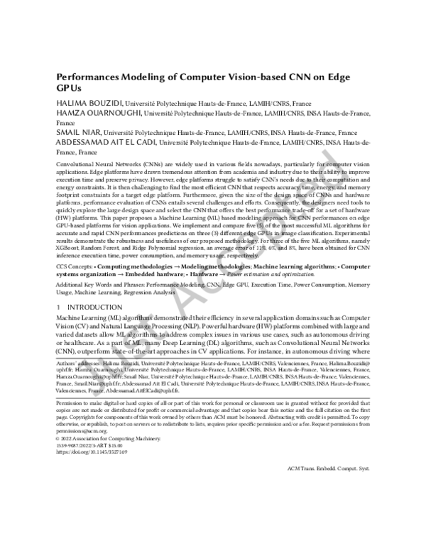 (PDF) Performance Modeling of Computer Vision-based CNN on Edge GPUs