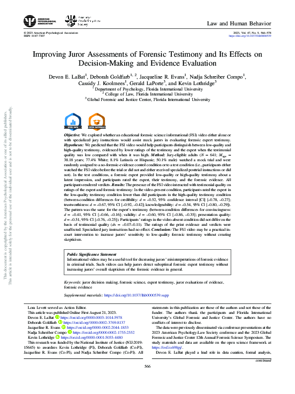 (PDF) Improving juror assessments of forensic testimony and its effects ...