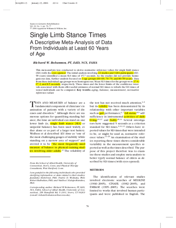 (PDF) Single Limb Stance Times
