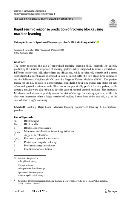 (PDF) Rapid seismic response prediction of rocking blocks using machine ...