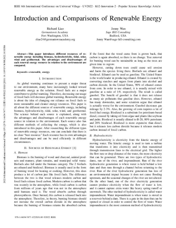 (PDF) Introduction and Comparisons of Renewable Energy