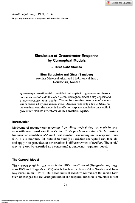 (PDF) Simulation of Groundwater Response by Conceptual Models